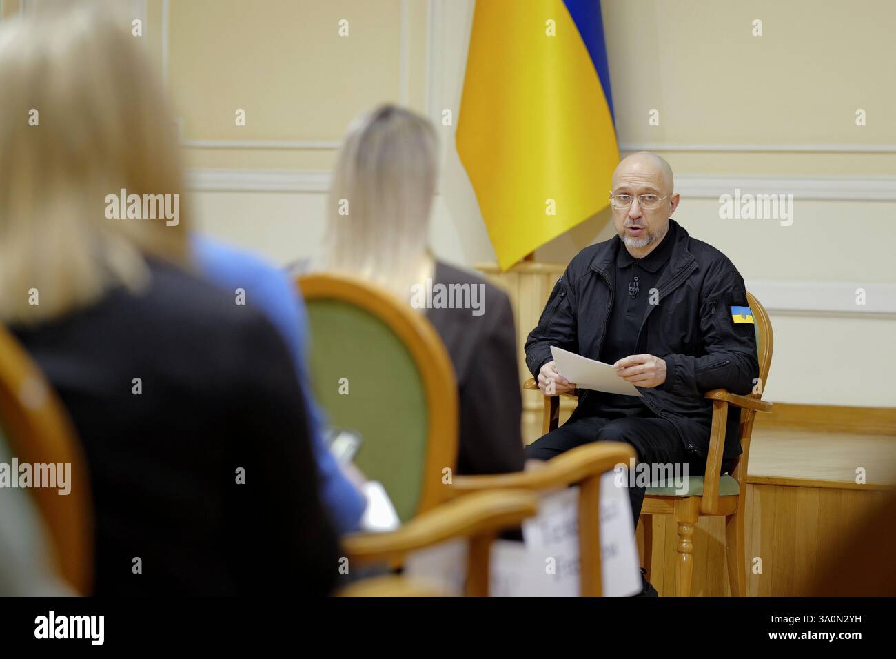 Ukrainian Prime Minister Denys Shmyhal speaks during a press conference ...