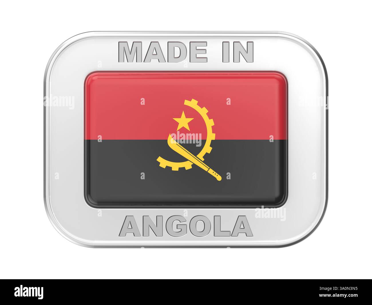 Made in Angola, silver badge with the national flag of Angola Stock ...