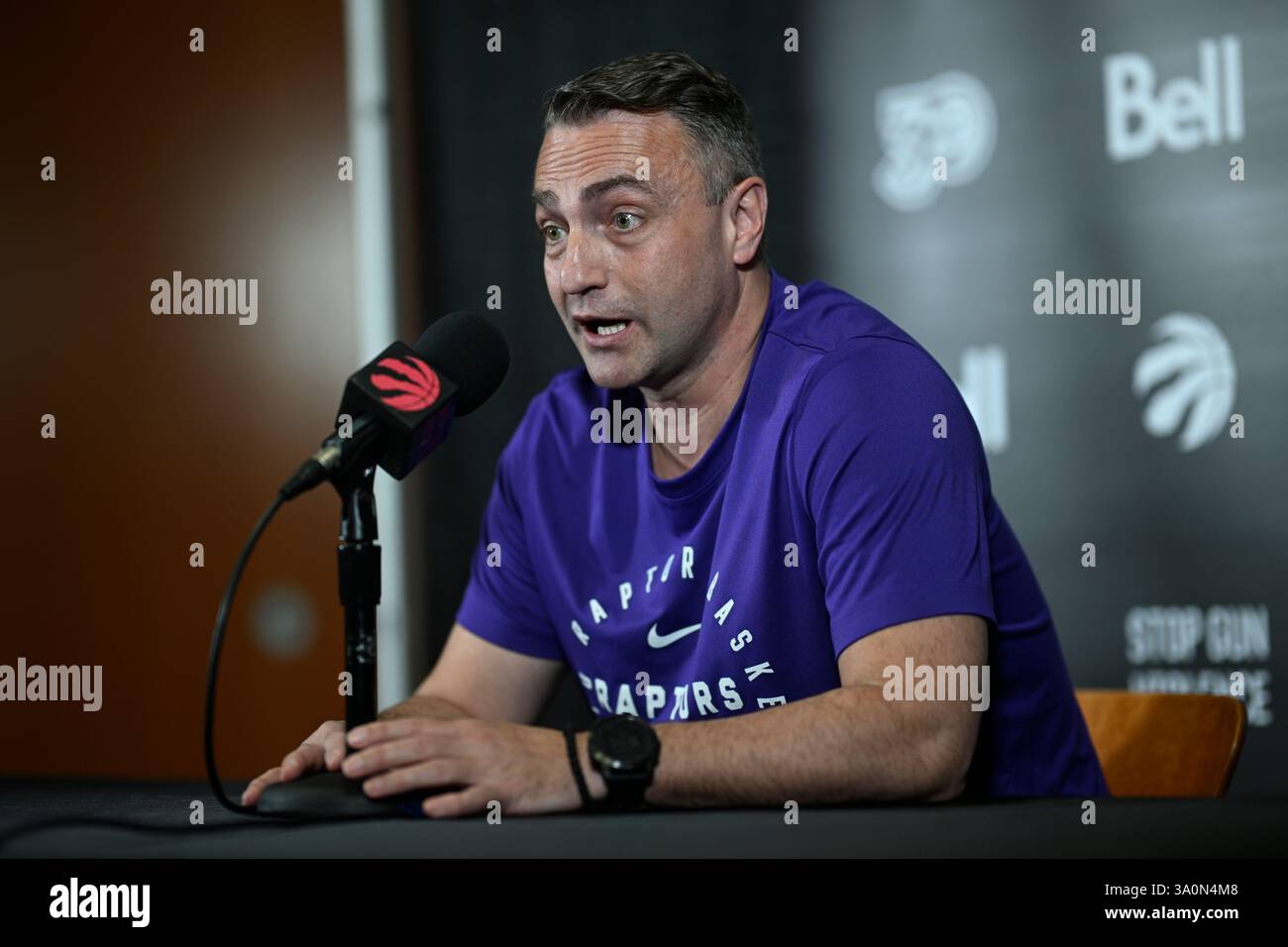 Toronto Raptors head coach Darko Rajakovic talks with reporters before ...