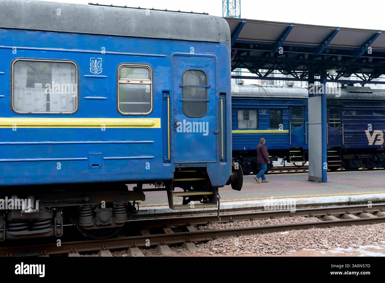 March 3, 2025, Kyiv, Kyiv City, Ukraine: Overnight trains seen at Kyivâ ...
