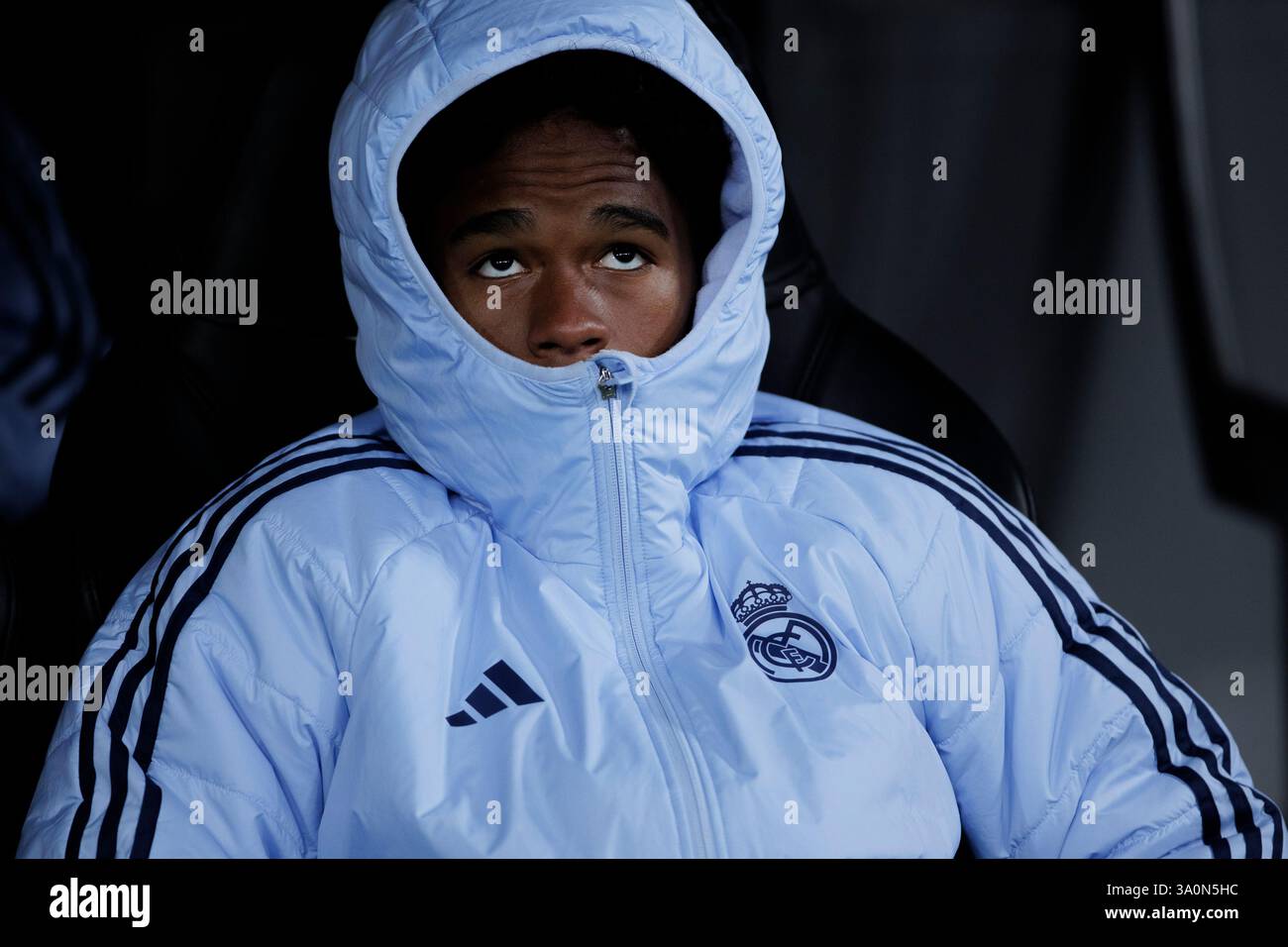 MADRID, SPAIN - March 4: Endrick Moreira of Real Madrid int the bench ...