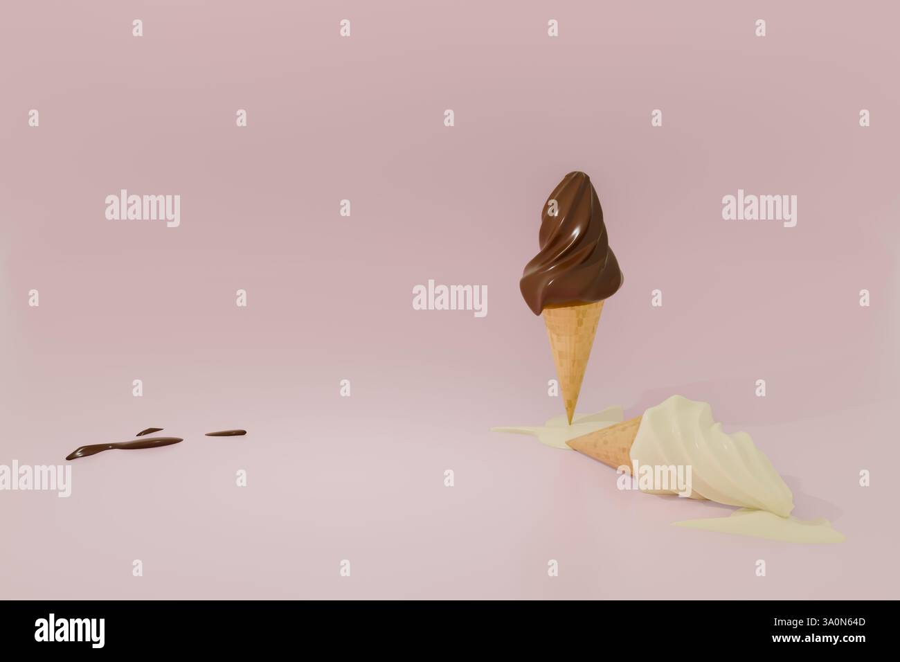 3d render of ice cream cones with melting ice cream Stock Photo - Alamy