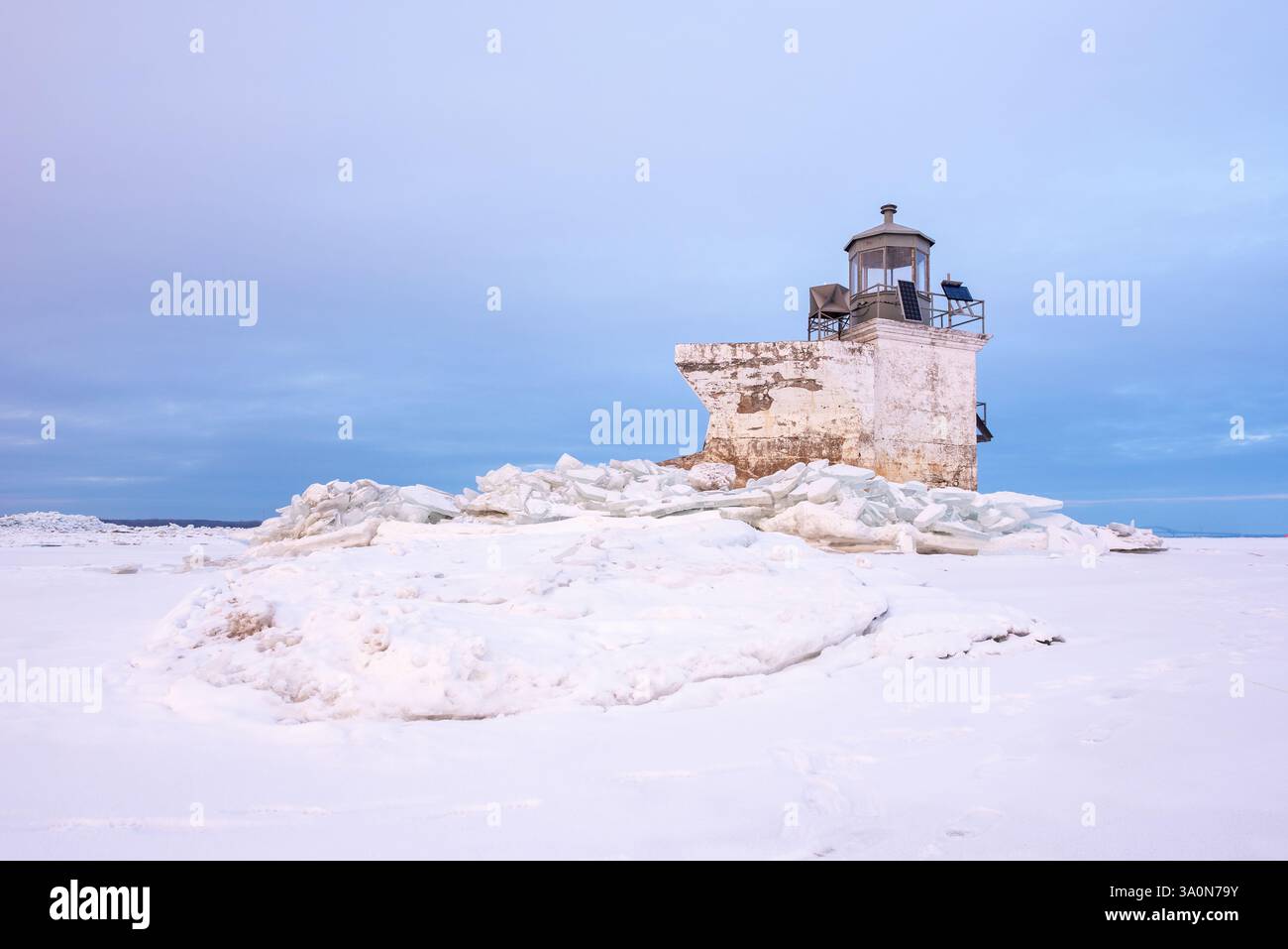 In winter, the frozen St Lawrence river at the level of the Saint ...