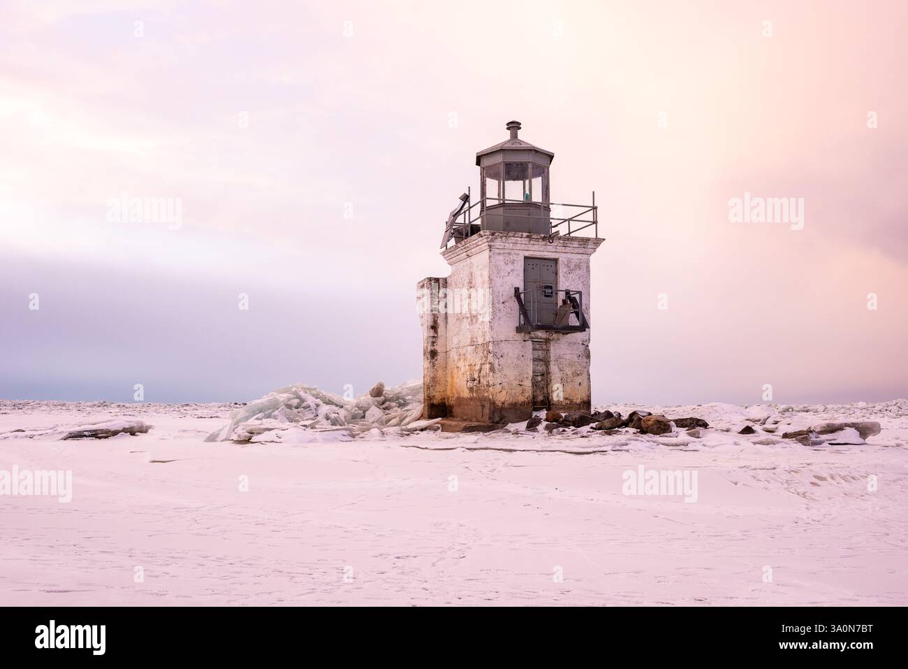 In winter, the frozen St Lawrence river at the level of the Saint ...
