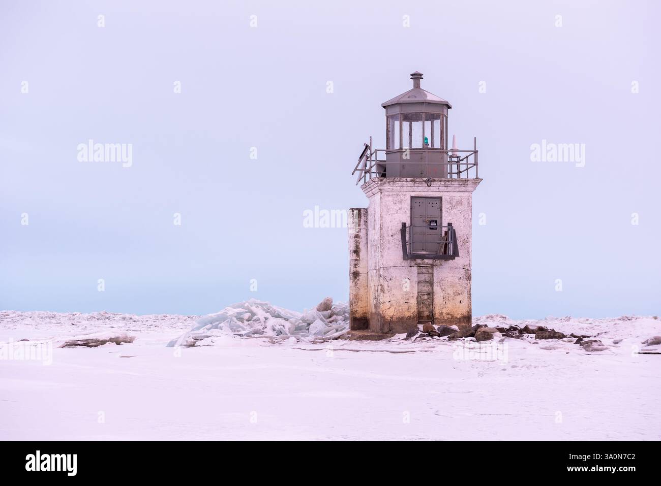 In winter, the frozen St Lawrence river at the level of the Saint ...