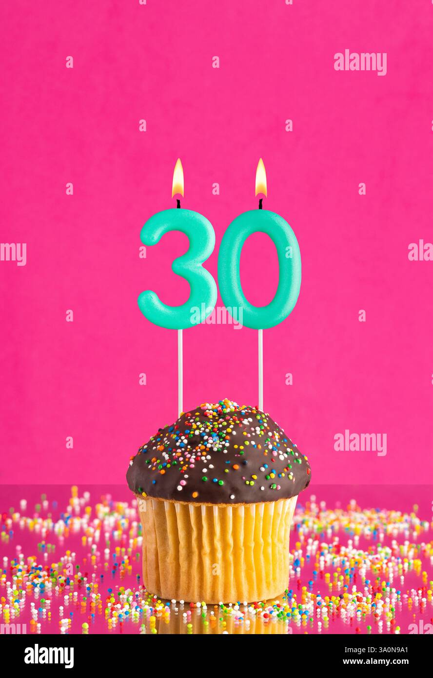 Birthday card with cupcake and number 30 candle - Pink background Stock ...