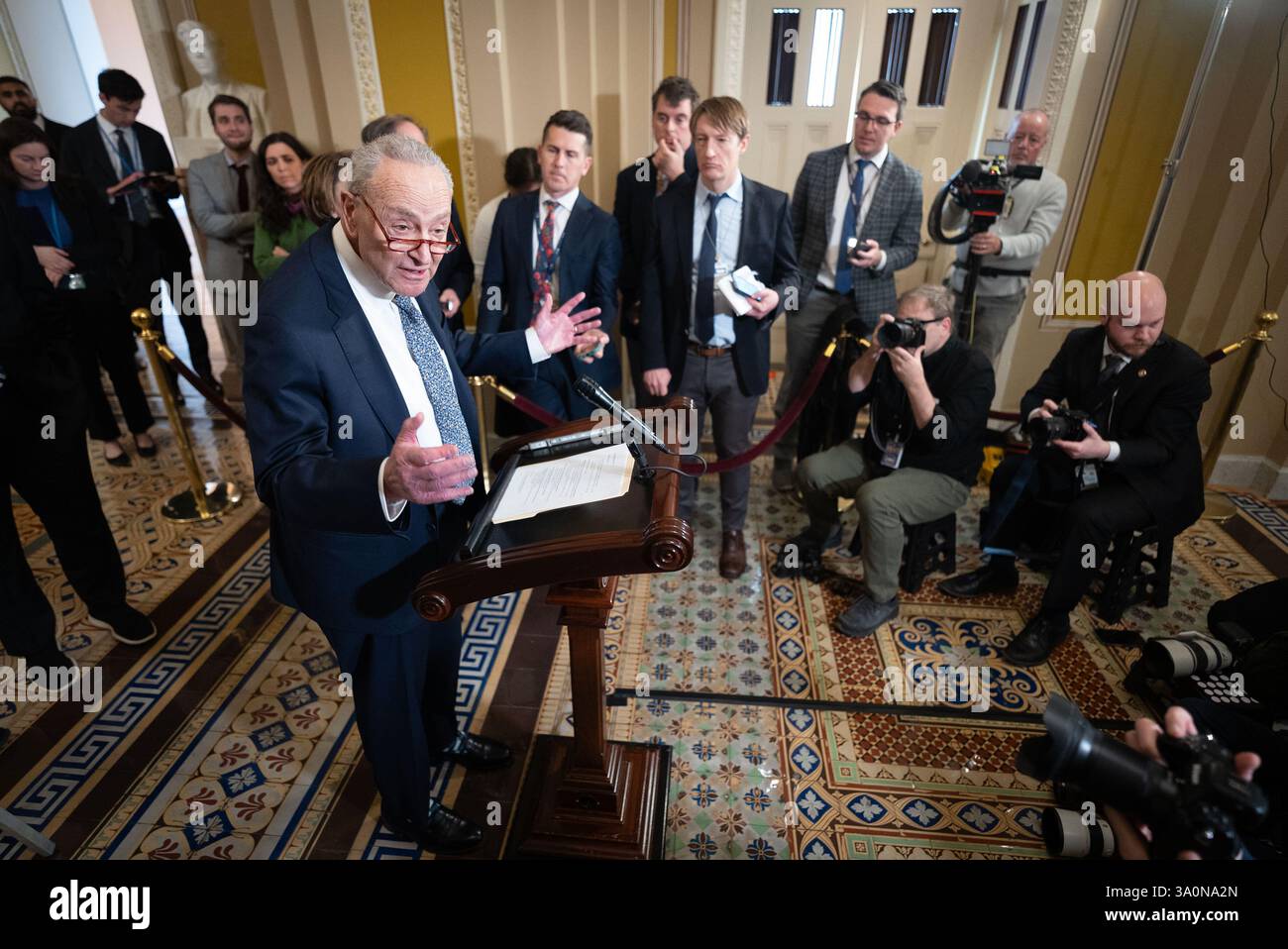 March 4, 2025, USA: Senate Minority Leader CHUCK SCHUMER (D-NY), gives ...