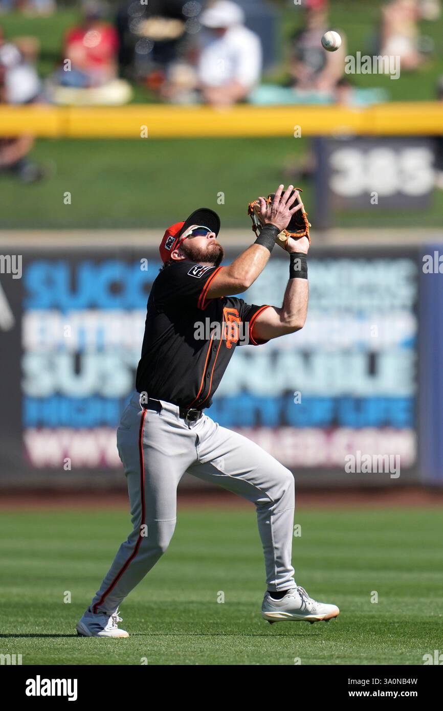 San Francisco Giants shortstop Brett Wisely reaches out to make a catch ...