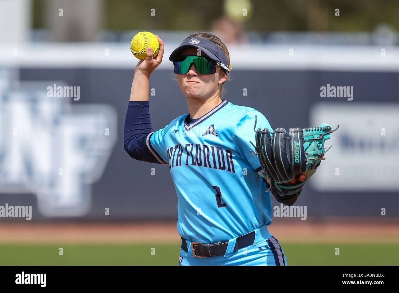 North Florida infielder Kelsey Vogel (2) warms up before an NCAA ...