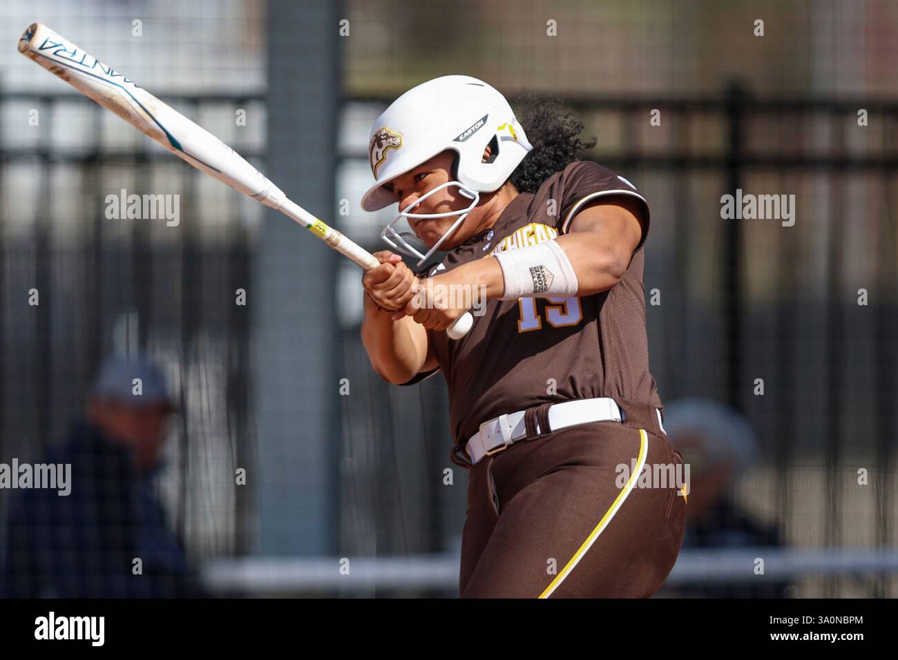 Western Michigan infielder Micaela Booth (19) bats during an NCAA ...