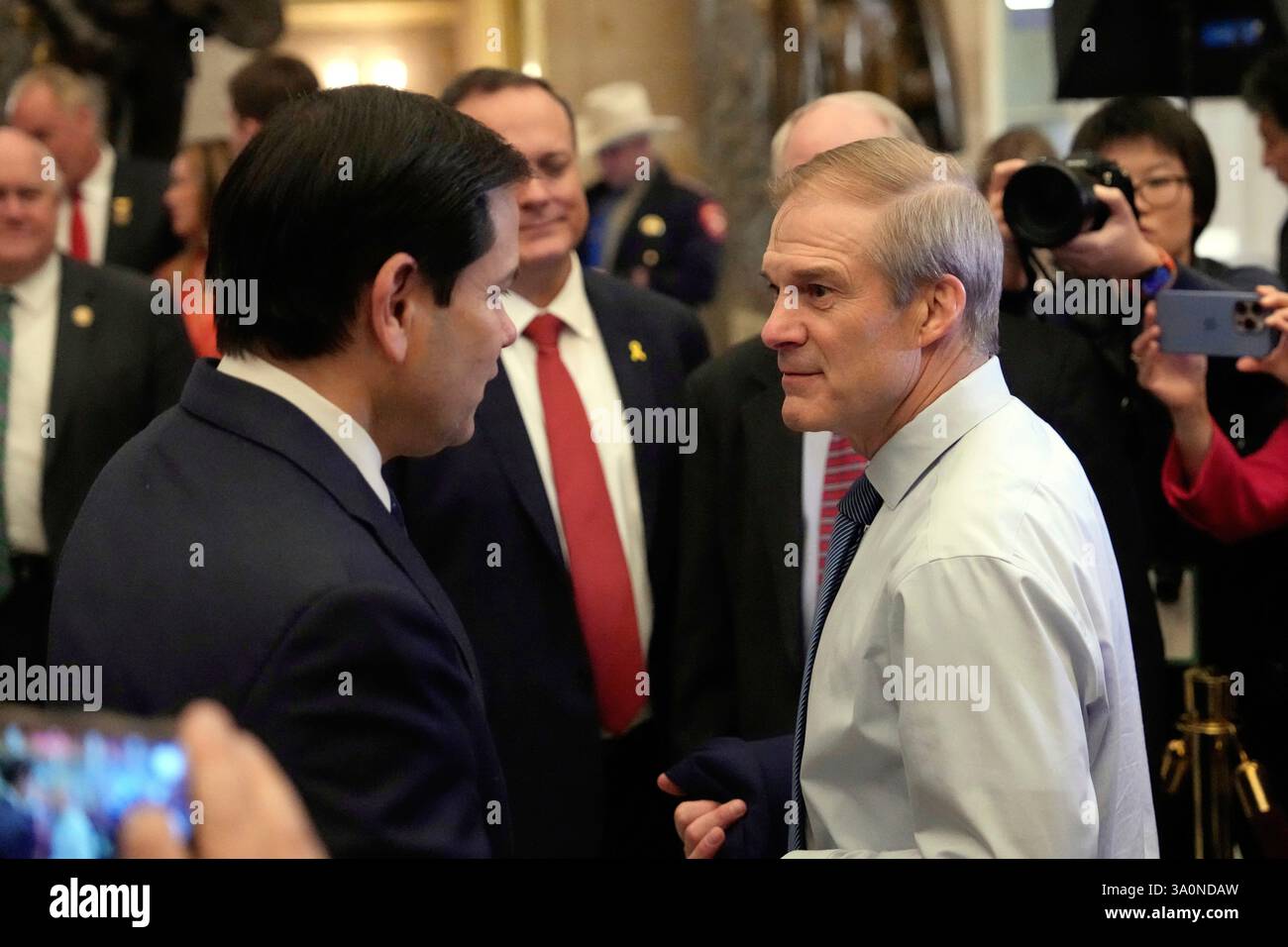 Secretary of State Marco Rubio, left, speaks with Rep. Jim Jordan, R ...