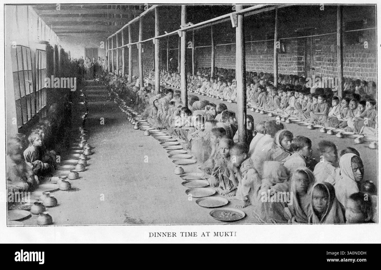 Halftone of pupils ready for dinner time at the Ramabai Mukti Mission ...