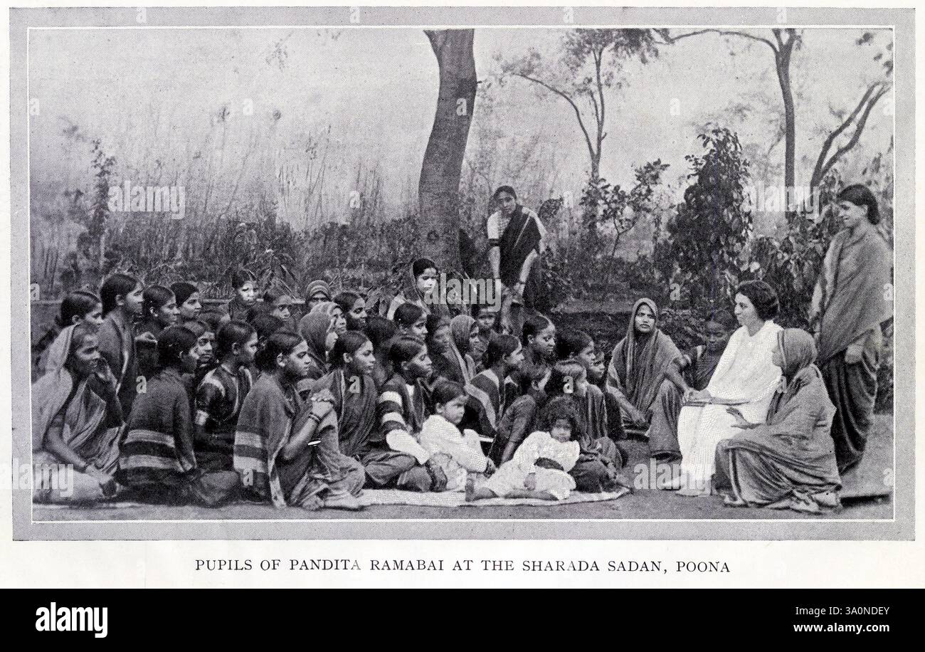 Halftone of pupils with Pandita Ramabai at the Sharada Sadana, Poona ...