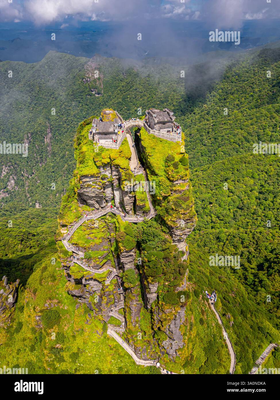 Aerial top vie on the Fanjingshan mountain and the new golden summit ...