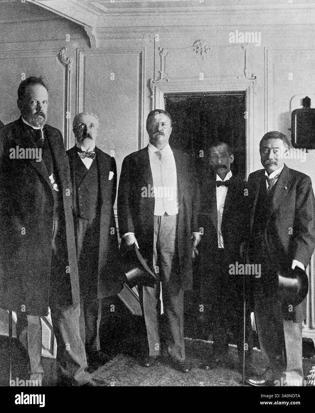 President Theodore Roosevelt, center, is shown aboard the presidential ...