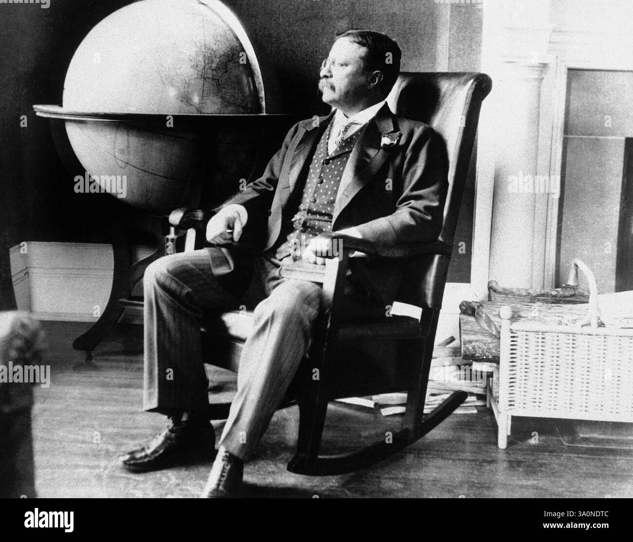President Theodore Roosevelt sits in his office at the White House on ...