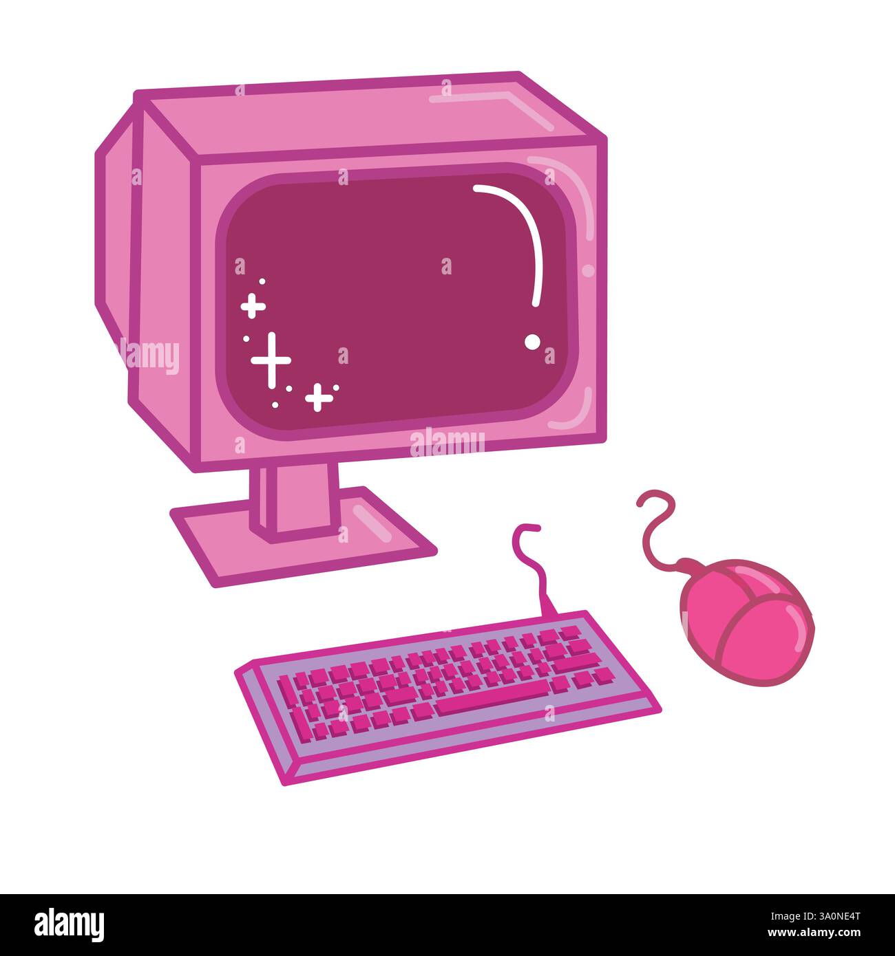 Pink retro monitor, computer mouse and keyboard. Computer icon. Vector ...