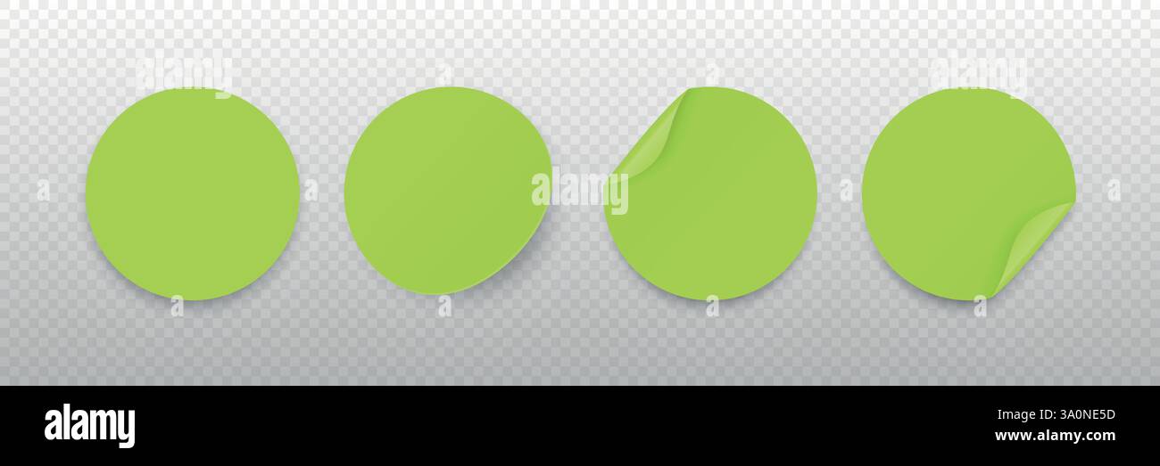 Green Round Sticker Vector Set. Round Stickers with Shadows. Curled ...