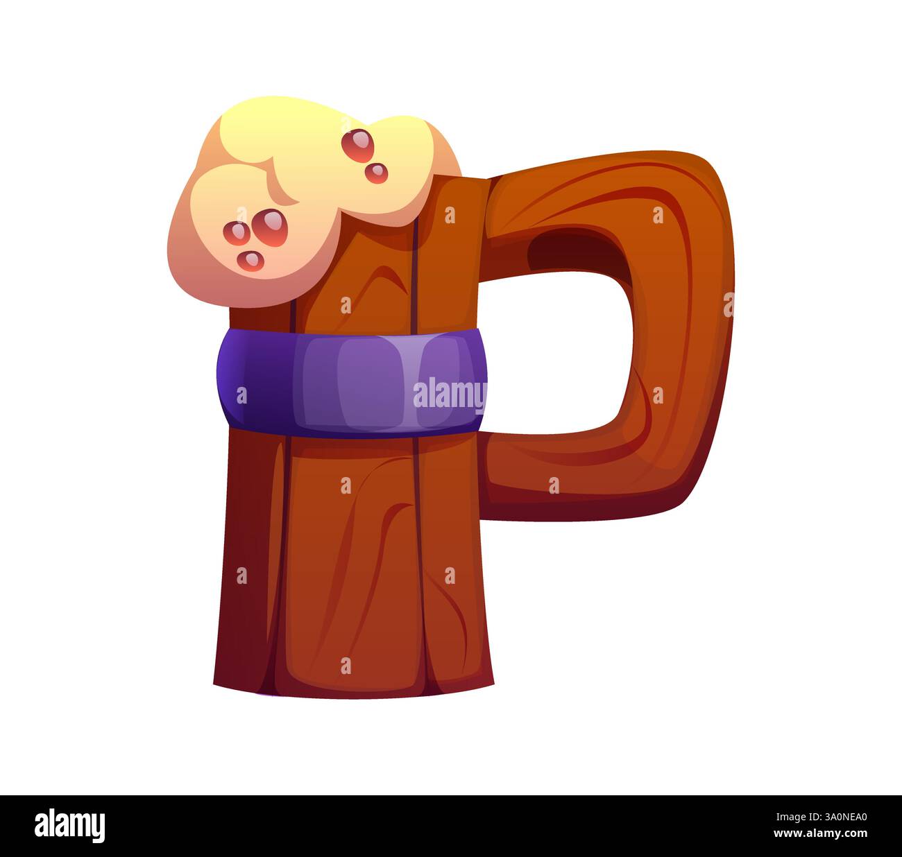 American cowboy beer wooden tankard font type letter P. Wild West drink ...