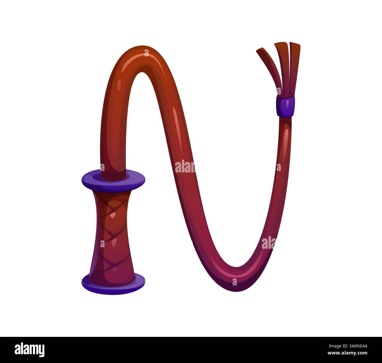 Cartoon letter N as a circus whip with curved shape, leather handle and ...
