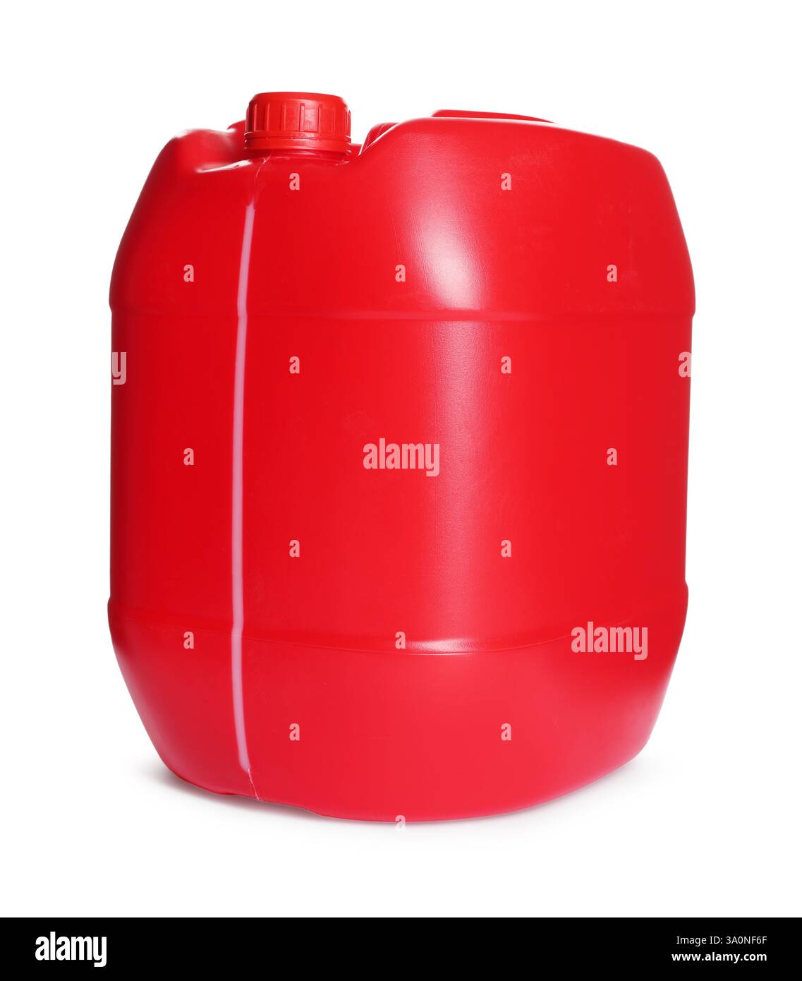 One red plastic canister on white background Stock Photo - Alamy