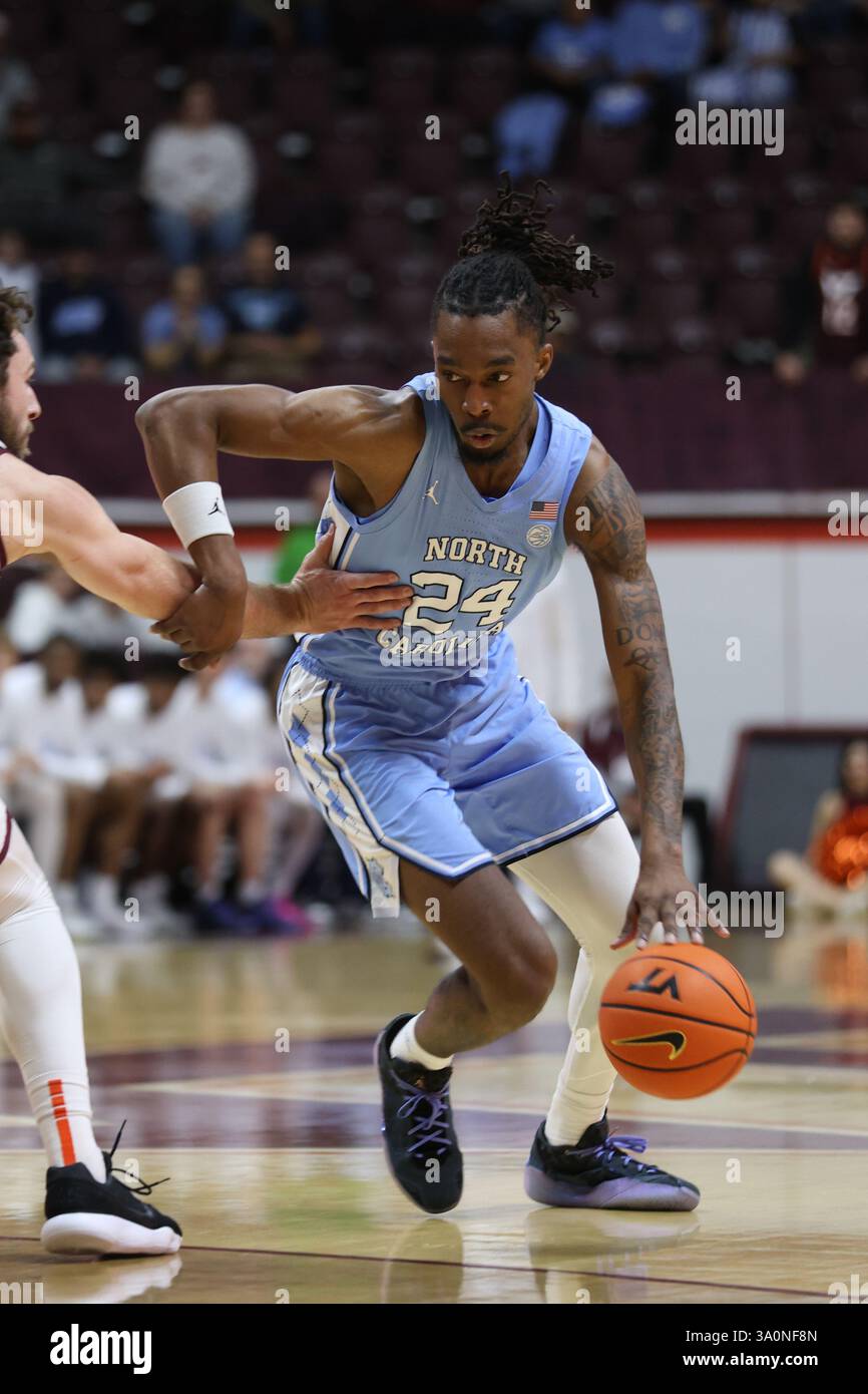Blacksburg, VA, USA. 4th Mar, 2025. North Carolina Tar Heels forward ...