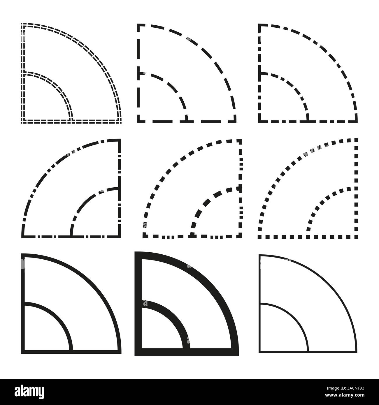 Technical angle elements. Dashed geometric arcs. Engineering design ...