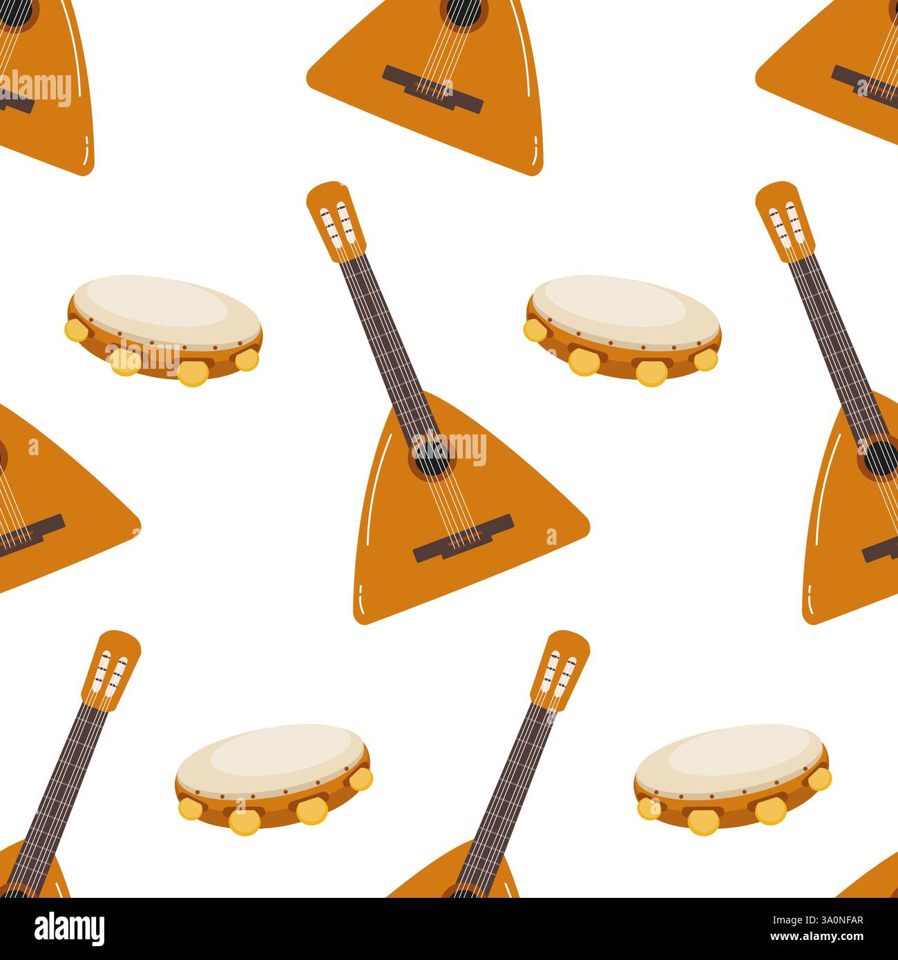Musical instruments pattern featuring balalaika and tambourine designs ...