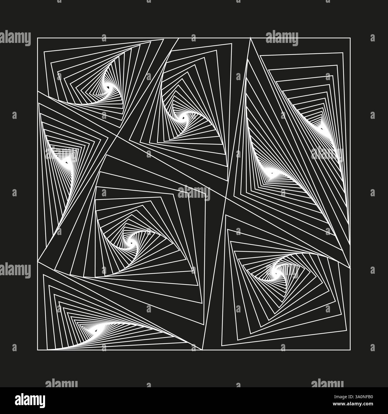 Black abstract lines. Geometric spiral pattern. Optical illusion design. Digital modern art ...