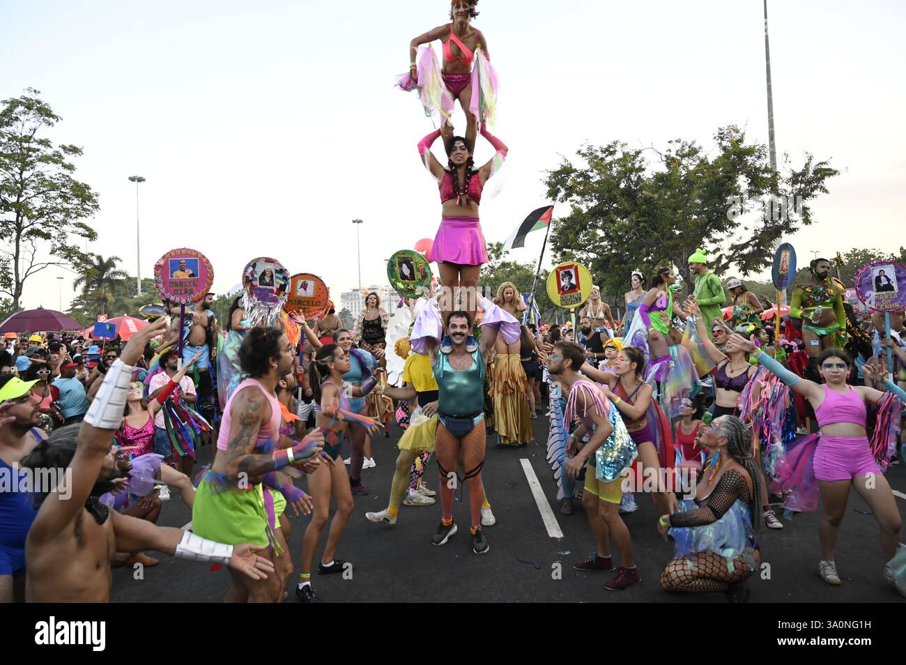 Rio de Janeiro-Brazil March 04, 2025, People dancing and playing Samba ...