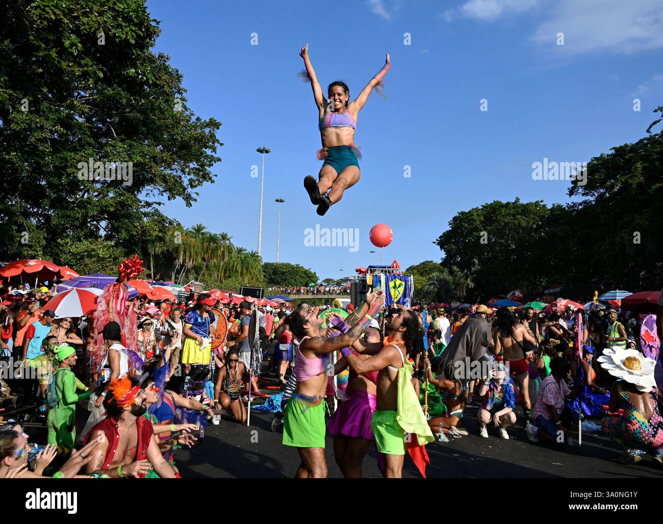 Rio de Janeiro-Brazil March 04, 2025, People dancing and playing Samba ...