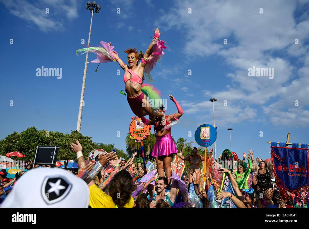 Rio de Janeiro-Brazil March 04, 2025, People dancing and playing Samba ...
