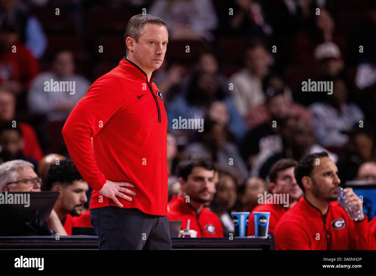March 4, 2025: Georgia Bulldogs head coach Mike White looks on during ...