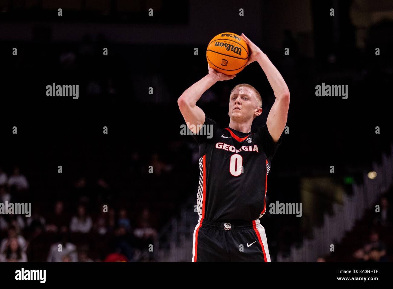 March 4, 2025: Georgia Bulldogs guard Blue Cain (0) attempts a three ...