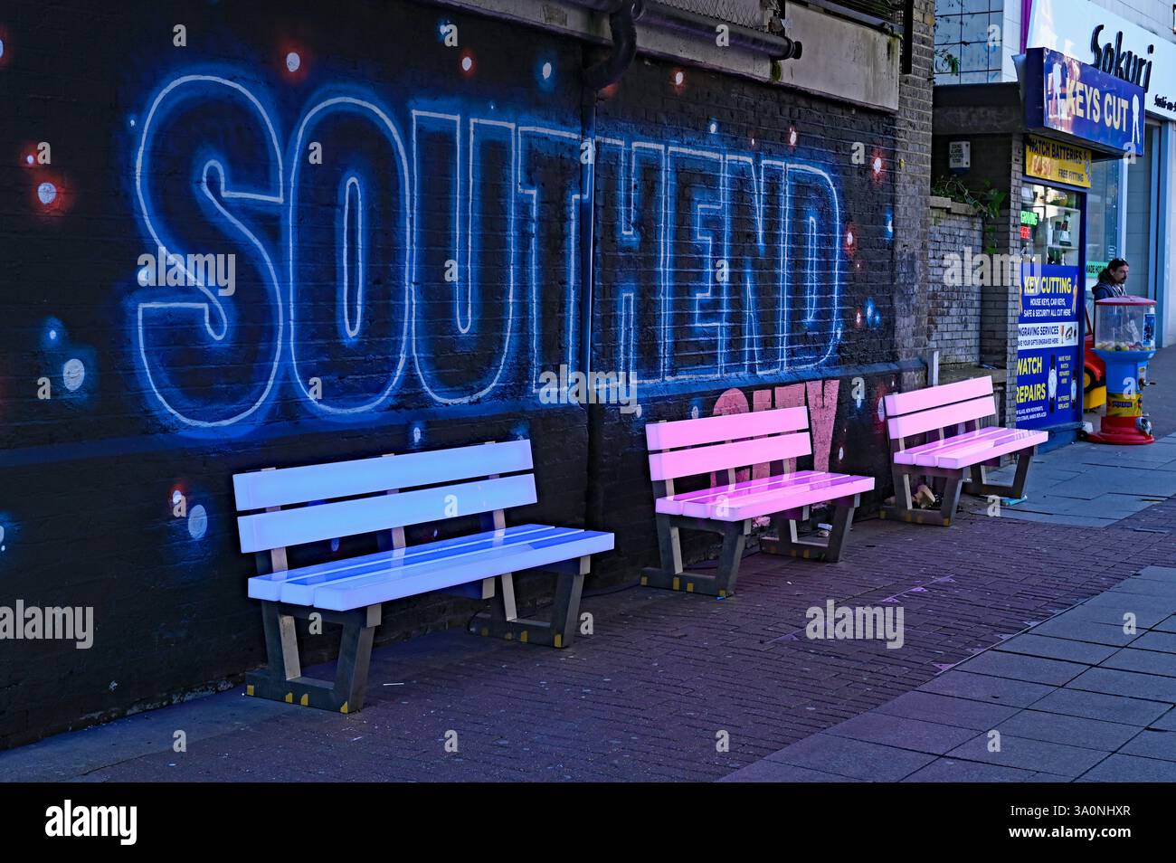 Seats which change colour under the railway bridge in the High Street ...