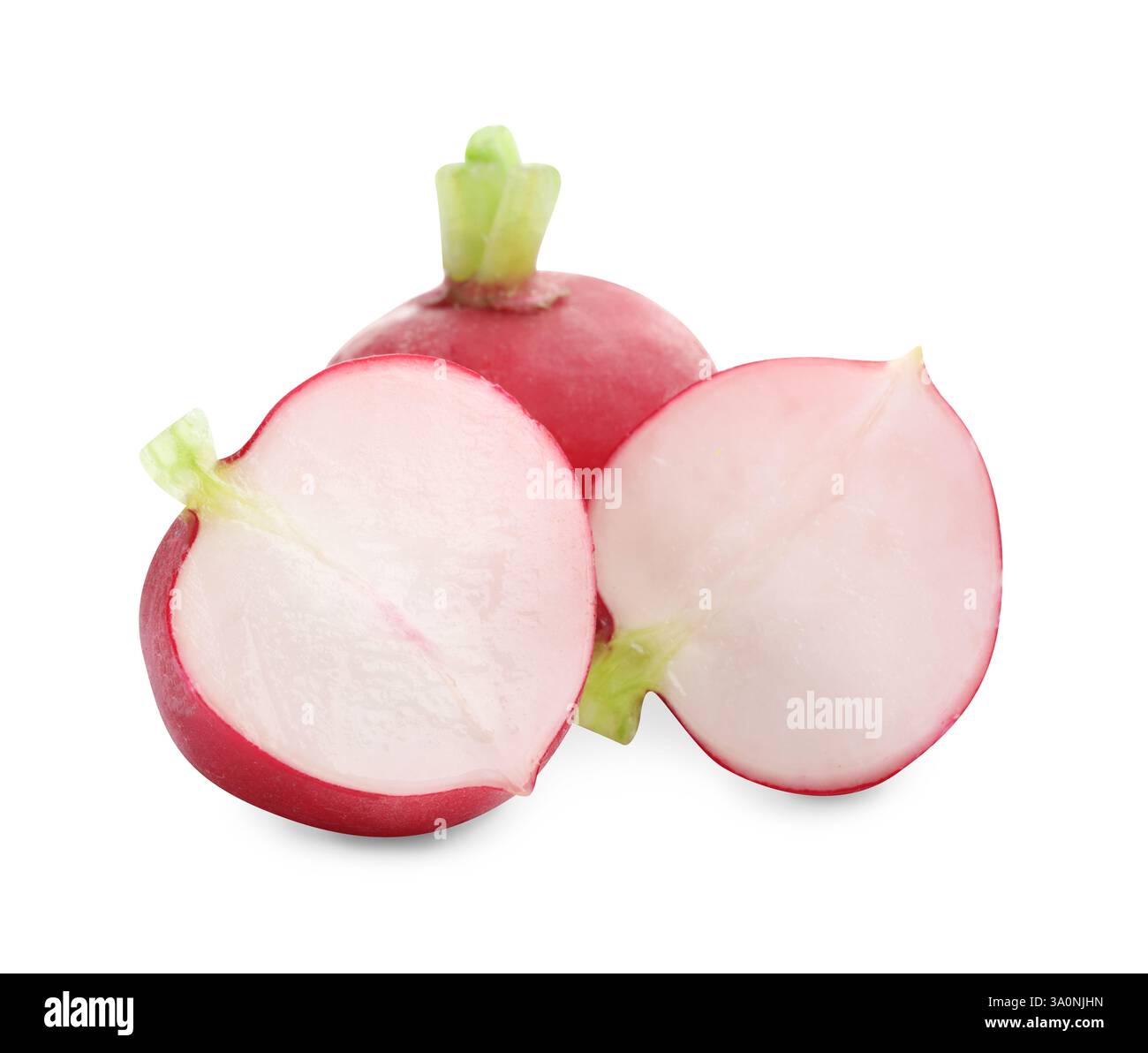 Whole and cut radishes isolated on white Stock Photo - Alamy