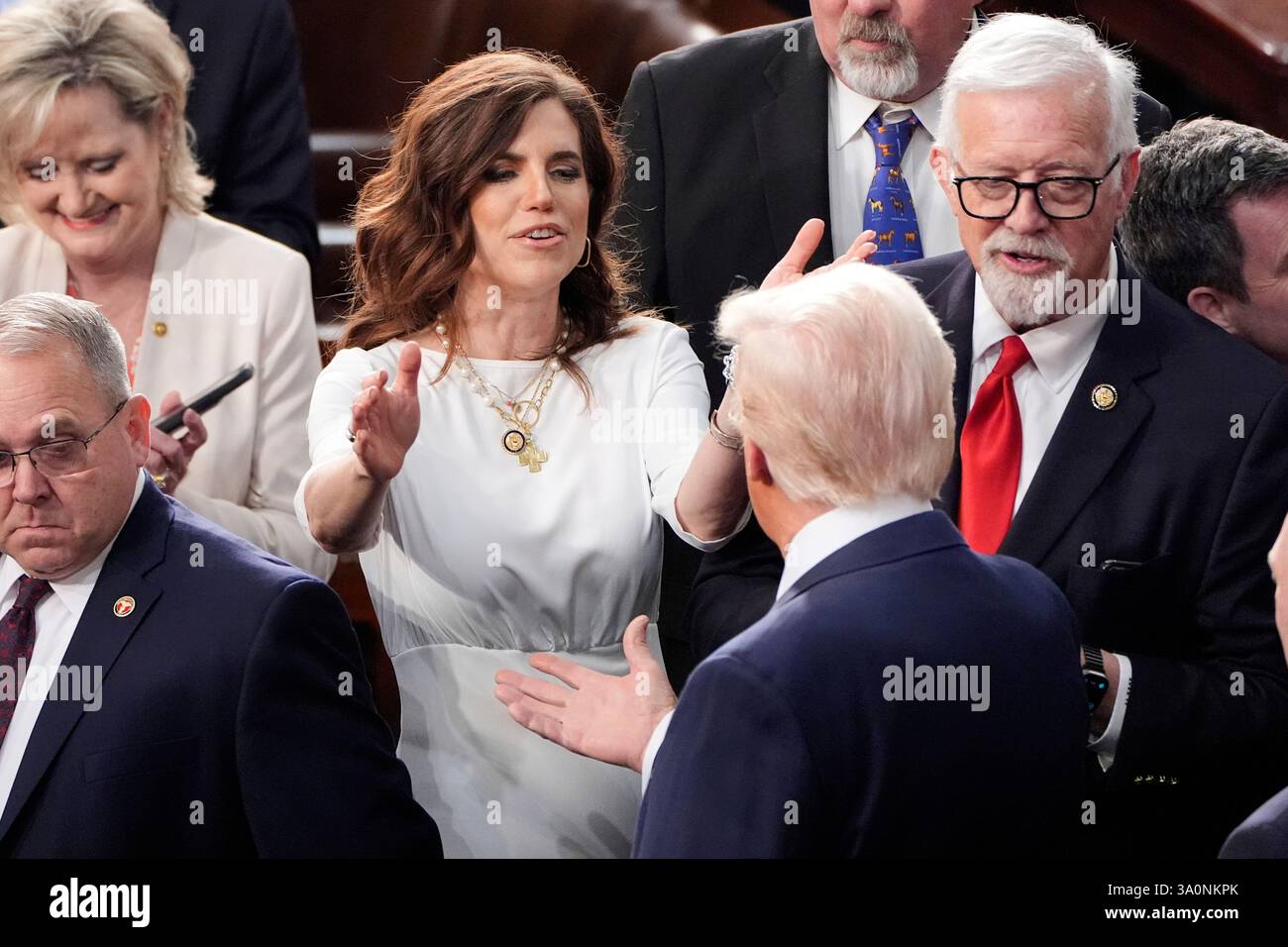 Rep. Nancy Mace, R-S.C.,, left, greets President Donald Trump as he ...
