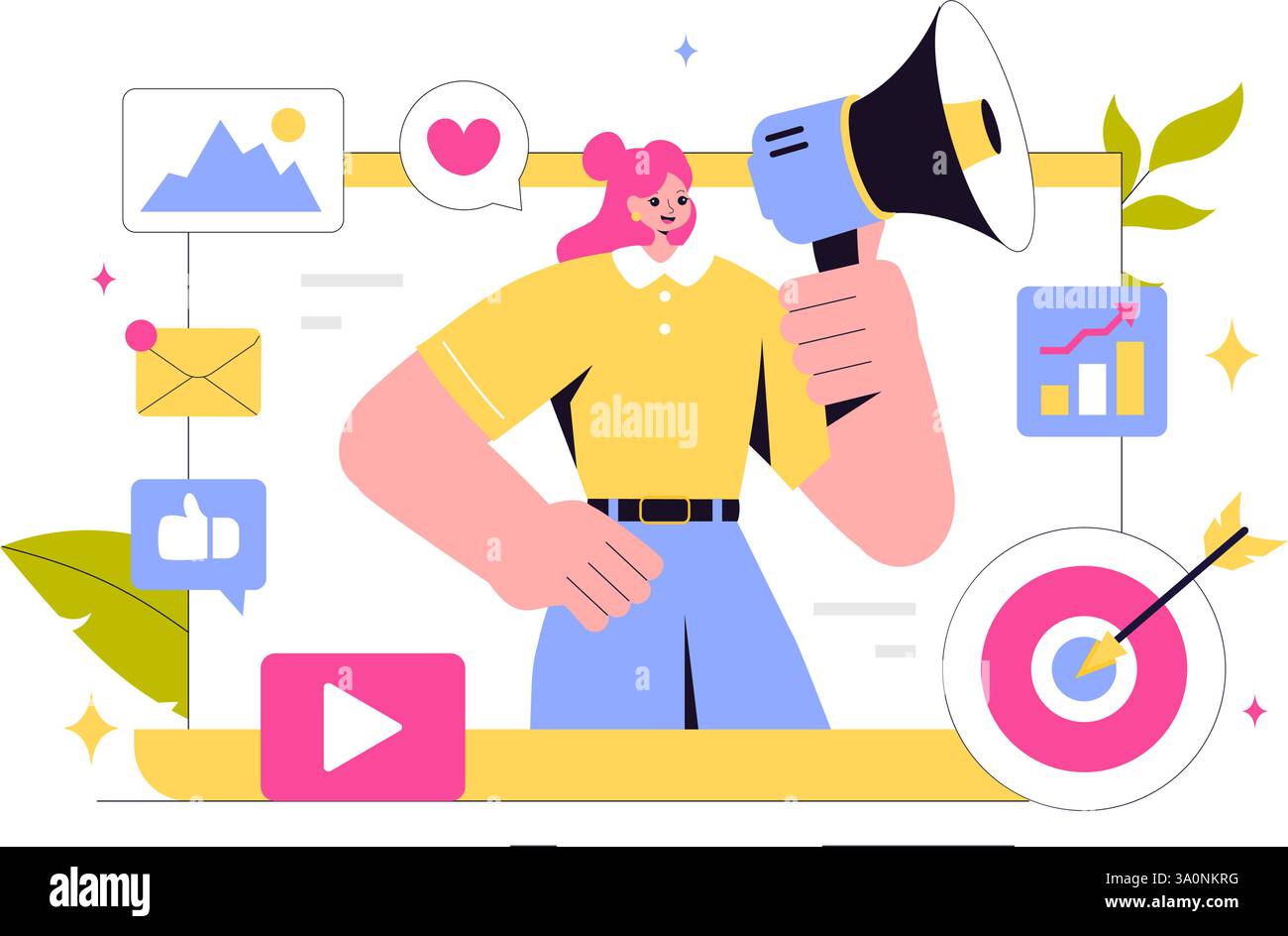 Digital Online Marketing Vector Illustration Featuring Business ...