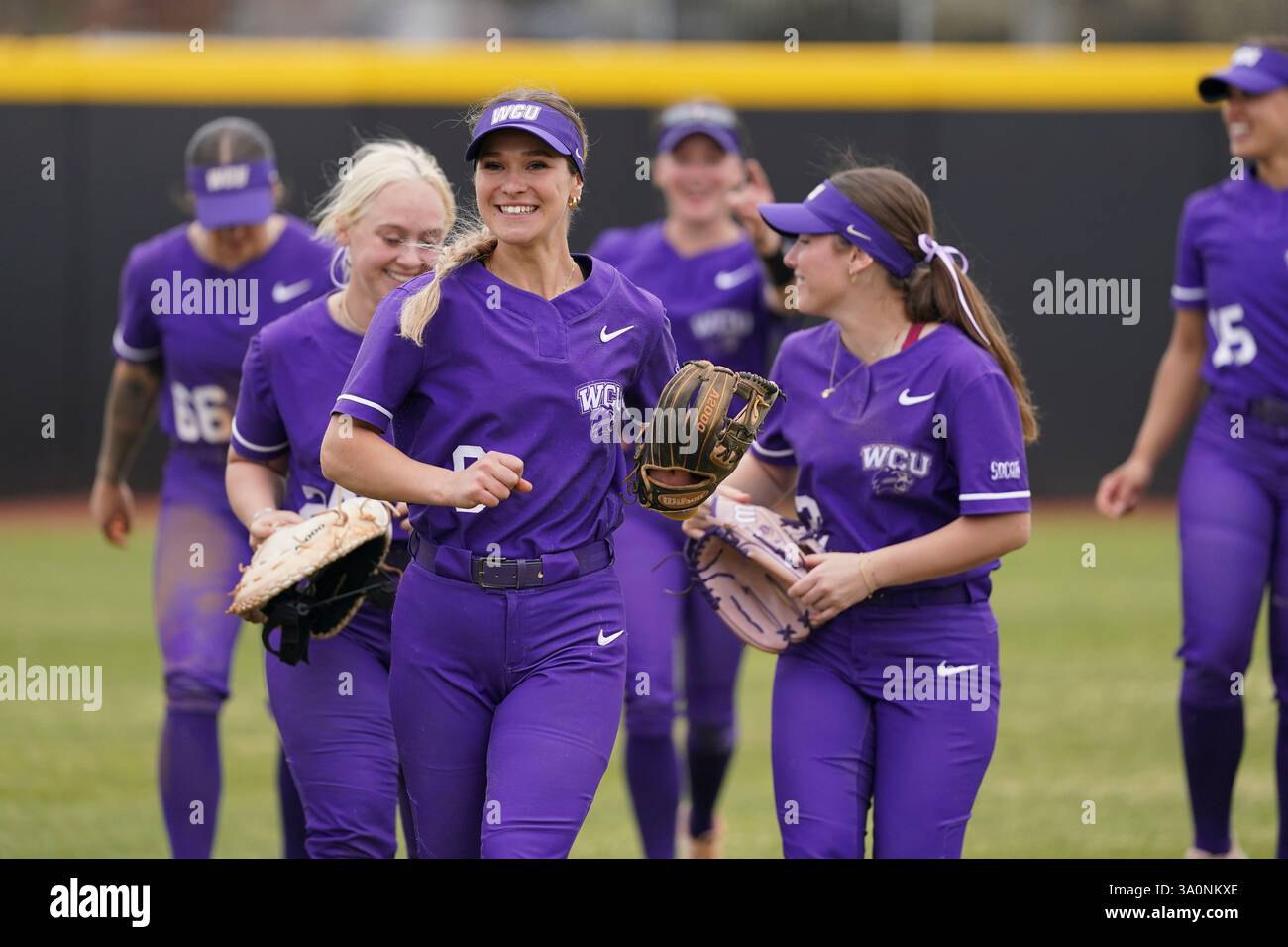 Western Carolina infielder Natalie Henry (8) jogs across the field with ...
