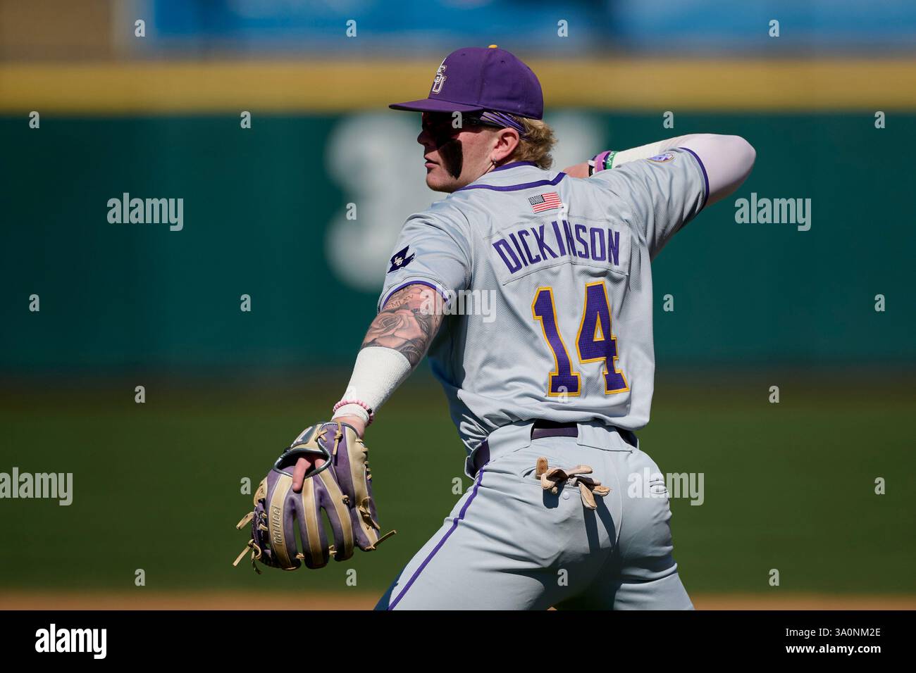 LSU Tigers second baseman Daniel Dickinson (14) throws home during ...