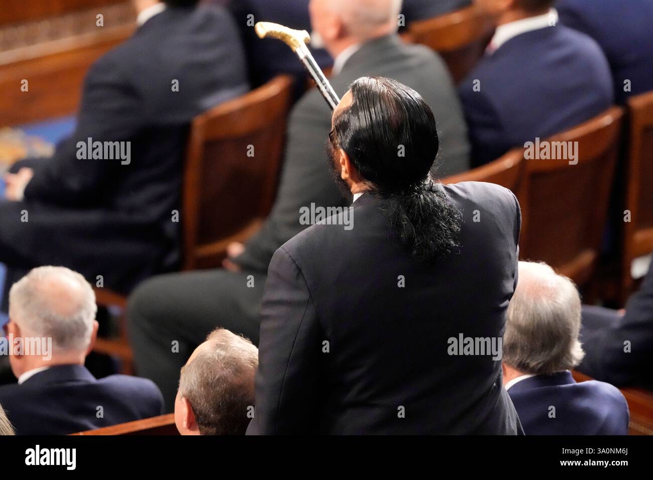 Rep. Al Green, D-Texas, gestures with a cane as President Donald Trump ...