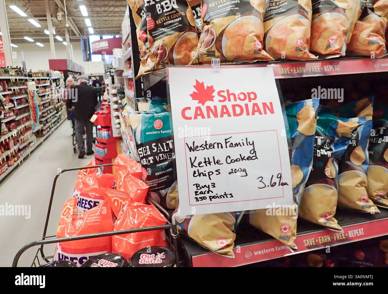 Vancouver, Canada. 4th Mar, 2025. A "Shop Canadian" sign is seen at a ...