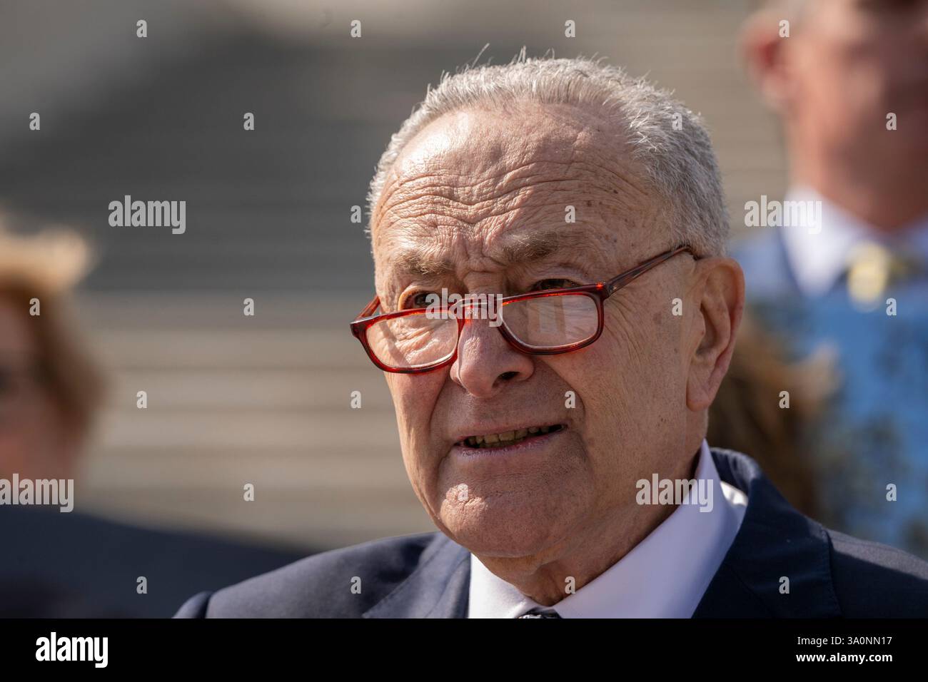 Senate Democratic Leader Chuck Schumer (D-NY) and speaks in front of ...