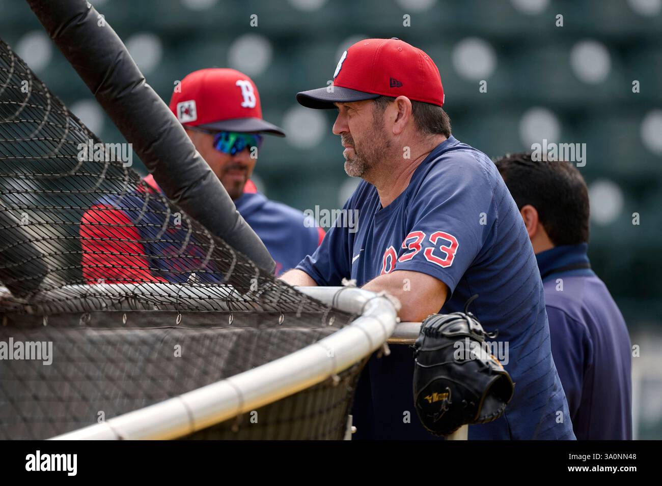 Boston Red Sox coach Jason Varitek (33) during batting practice before ...