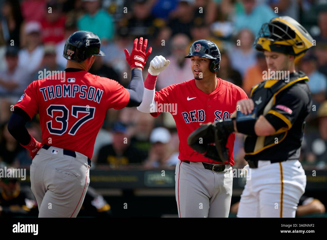 Boston Red Sox Vaughn Grissom (5) congratulates Trayce Thompson (37 ...