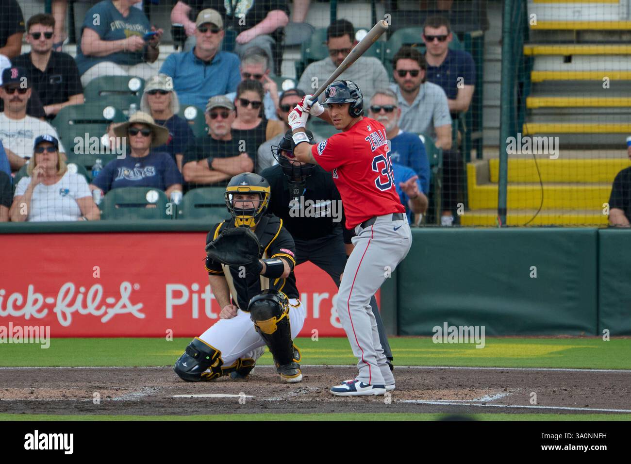 Boston Red Sox Seby Zavala (38) at bat in front of catcher Jason Delay ...
