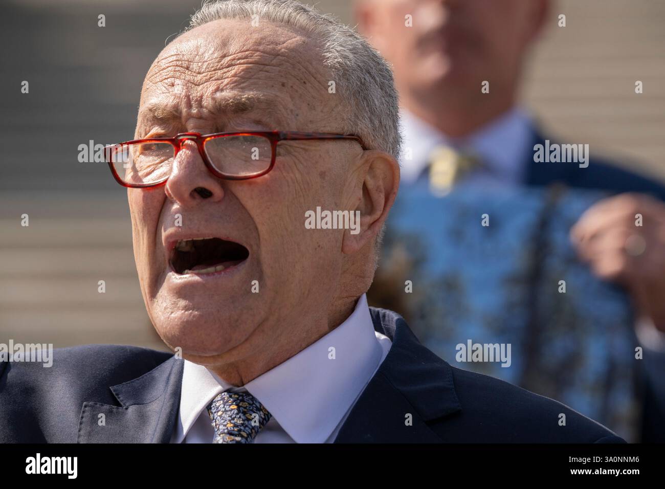 Senate Democratic Leader Chuck Schumer (D-NY) and speaks in front of ...