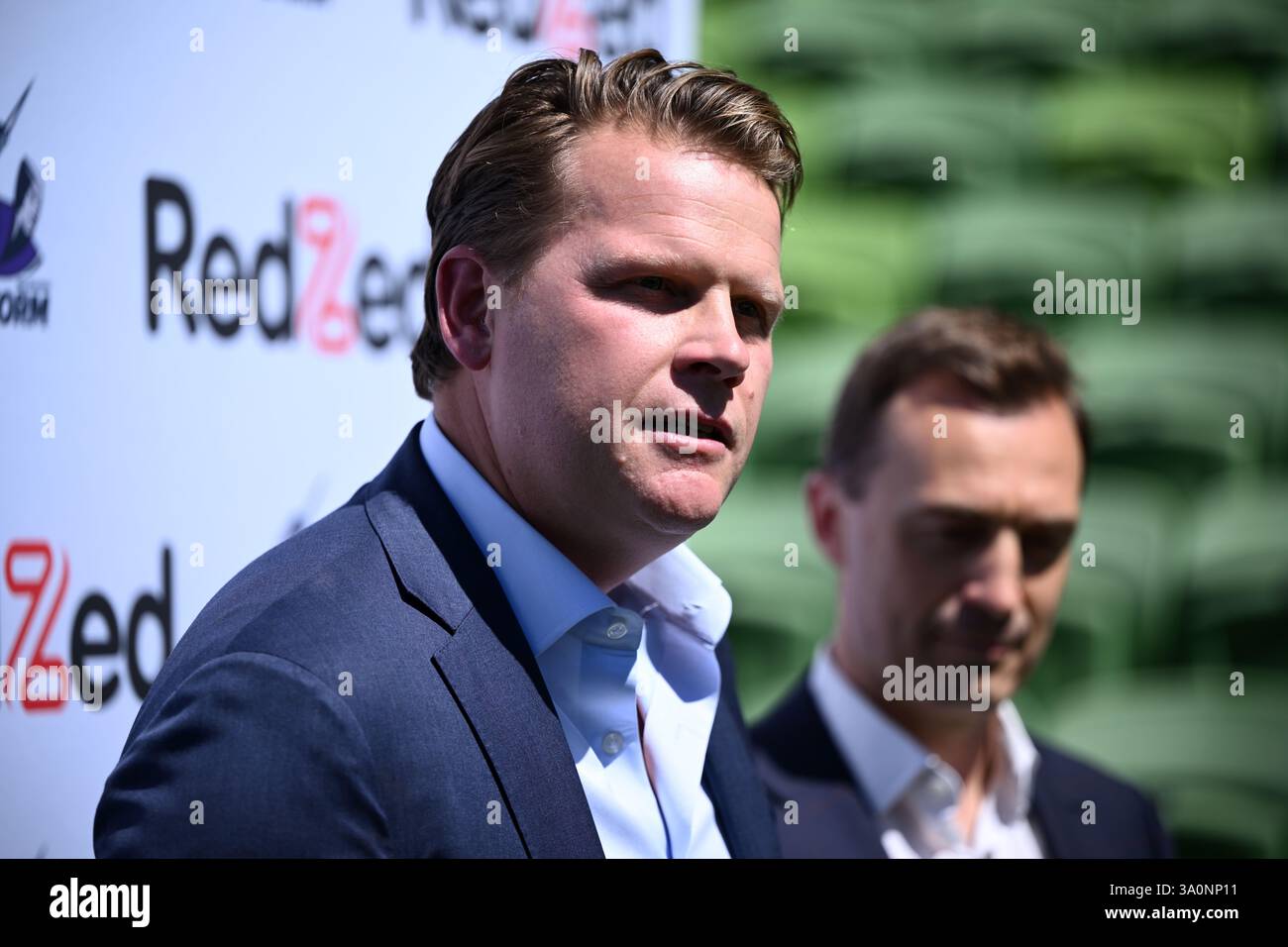 Melbourne Storm CEO Justin Rodski speaks to media during an ...