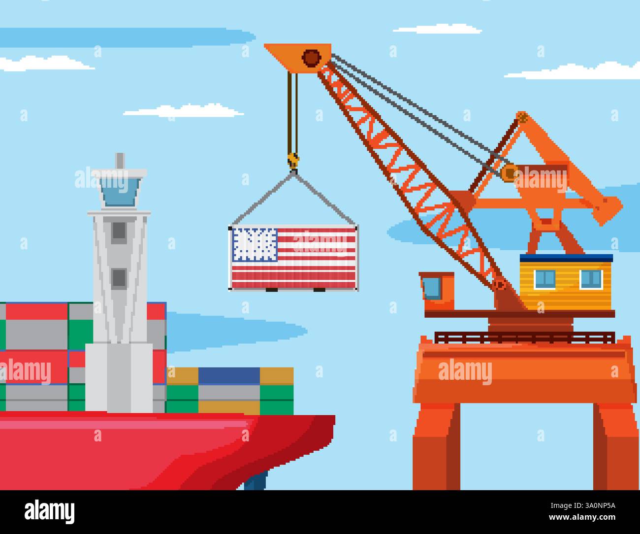Crane lifting container with American flag design Stock Vector Image ...