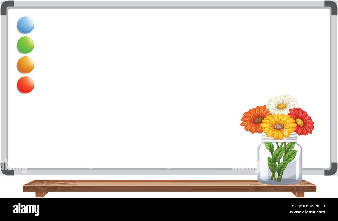 Whiteboard with flowers and colorful sticky notes Stock Vector Image ...